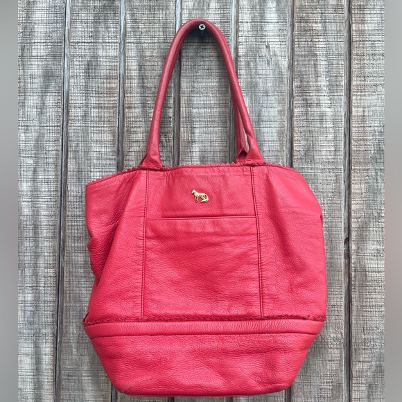 Emma Fox | Bags | Emma Fox Red Soft Pebbled Leather Shoulder Totebag ...